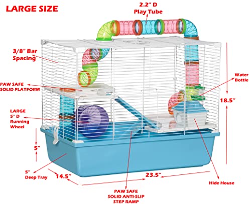 Large 3-Levels Habitat Dwarf Hamster Mansion Mouse House for Rodent Gerbil Mice Rat with Crossover Tube Tunnel Expandable and Customizable