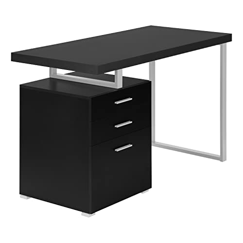 Monarch Specialties I 7649 Computer Desk, Home Office, Laptop, Left, Right Set-up, Storage Drawers, 48" L, Work, Metal, Laminate, Black, Grey, Contemporary