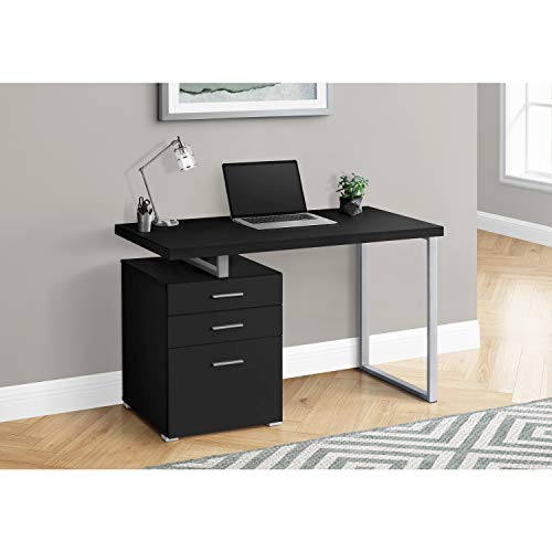 Monarch Specialties I 7649 Computer Desk, Home Office, Laptop, Left, Right Set-up, Storage Drawers, 48" L, Work, Metal, Laminate, Black, Grey, Contemporary