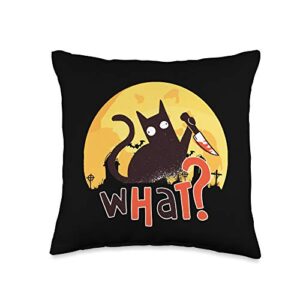 halloween murder cat what murder cat holding a knife with blood in it throw pillow, 16x16, multicolor