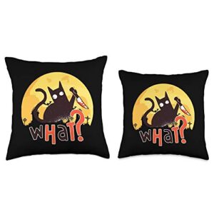 Halloween Murder Cat What Murder Cat Holding a Knife with Blood in it Throw Pillow, 16x16, Multicolor