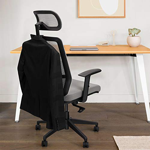 Furmax Ergonomic Office Chair, High Back Desk Chair with Adjustable Headrest, Lumbar Support and Armrests, Mesh Computer Chair with Clothes Hanger (Gray)