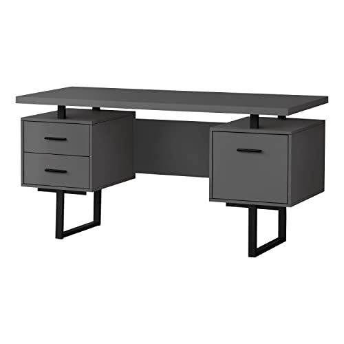 Monarch Specialties 7630 Computer Desk, Home Office, Laptop, Left, Right Set-up, Storage Drawers, 60" L, Work, Metal, Laminate, Contemporary Desk-60 L Modern Grey Black x 23.75" W x 30.25" H