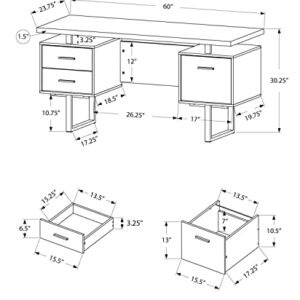 Monarch Specialties 7630 Computer Desk, Home Office, Laptop, Left, Right Set-up, Storage Drawers, 60" L, Work, Metal, Laminate, Contemporary Desk-60 L Modern Grey Black x 23.75" W x 30.25" H