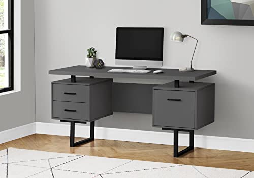 Monarch Specialties 7630 Computer Desk, Home Office, Laptop, Left, Right Set-up, Storage Drawers, 60" L, Work, Metal, Laminate, Contemporary Desk-60 L Modern Grey Black x 23.75" W x 30.25" H