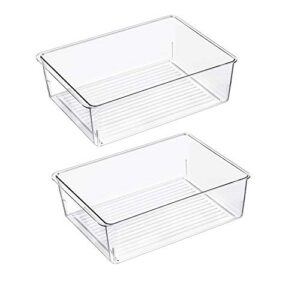 slideep kitchen freezer food storage bin, plastic refrigerator organizer fridge storage containers for fruit, yogurt, snacks, pasta 11'' 2 pack