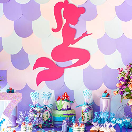 100 Pieces Mermaid Cellophane Bags Mermaid Tail Themed Treat Favor Bags Transparent Cello Bags with Blue Ribbon Cookie Chocolate Candy Goody Bags for Party, Carnival