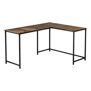 monarch specialties 7391 computer desk, home office, corner, 58" l, l shape, work, laptop, metal, laminate, contemporary, modern desk-58, 58.25" l x 44" w x 30" h, brown reclaimed wood-look/black