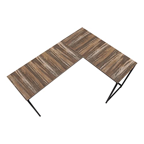 Monarch Specialties 7391 Computer Desk, Home Office, Corner, 58" L, L Shape, Work, Laptop, Metal, Laminate, Contemporary, Modern Desk-58, 58.25" L x 44" W x 30" H, Brown Reclaimed Wood-Look/Black