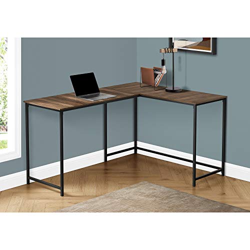 Monarch Specialties 7391 Computer Desk, Home Office, Corner, 58" L, L Shape, Work, Laptop, Metal, Laminate, Contemporary, Modern Desk-58, 58.25" L x 44" W x 30" H, Brown Reclaimed Wood-Look/Black