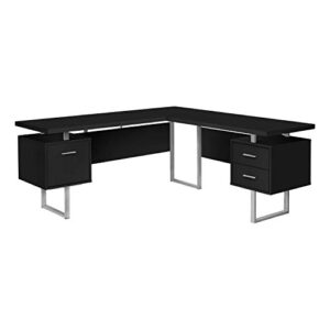 monarch specialties i 7619 computer desk, home office, corner, left, right set-up, storage drawers, 70" l, l shape, work, laptop, metal, laminate, black, grey