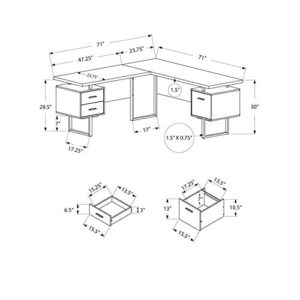 Monarch Specialties I 7619 Computer Desk, Home Office, Corner, Left, Right Set-up, Storage Drawers, 70" L, L Shape, Work, Laptop, Metal, Laminate, Black, Grey