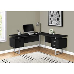 Monarch Specialties I 7619 Computer Desk, Home Office, Corner, Left, Right Set-up, Storage Drawers, 70" L, L Shape, Work, Laptop, Metal, Laminate, Black, Grey