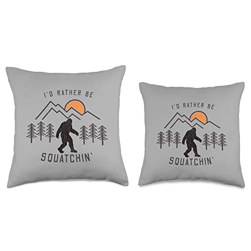 Sasquatch Hunting Designs and Gifts Sasquatch Meme-I'd Rather Be Squatchin-Bigfoot Fan Throw Pillow, 18x18, Multicolor