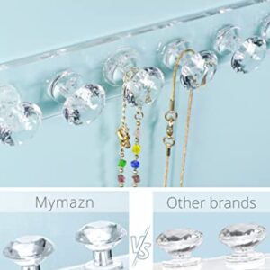 Mymazn 2 Pack Necklace Hangers Acrylic Necklaces Holder Wall Mounted Jewelry Organizer Hanging with 12 Diamond Shape Hooks, Jewelry Hangers for Necklace, Gift for Girls Women