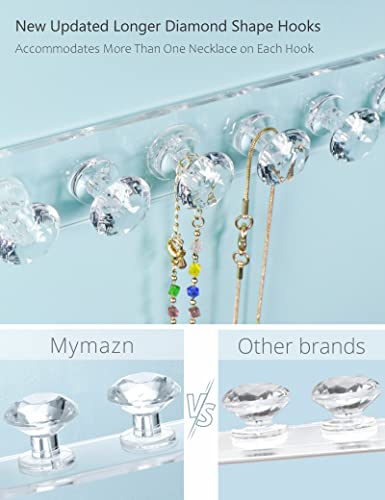 Mymazn 2 Pack Necklace Hangers Acrylic Necklaces Holder Wall Mounted Jewelry Organizer Hanging with 12 Diamond Shape Hooks, Jewelry Hangers for Necklace, Gift for Girls Women