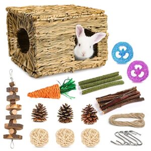 pstardmoon bunny grass house-hand made edible natural grass hideaway comfortable playhouse for rabbits, guinea pigs and small animals to play,sleep and eat