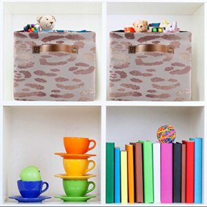 Nander Elegant Rose Gold Leopard Pattern Foldable Storage Cubes Laundry Basket for Kids Toy Storage Basket Cosmetic Toys Cloth Cube Bins Organizer Office Stationery