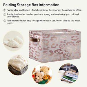 Nander Elegant Rose Gold Leopard Pattern Foldable Storage Cubes Laundry Basket for Kids Toy Storage Basket Cosmetic Toys Cloth Cube Bins Organizer Office Stationery