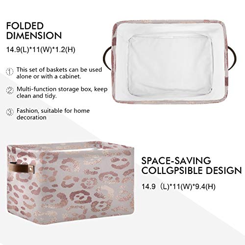 Nander Elegant Rose Gold Leopard Pattern Foldable Storage Cubes Laundry Basket for Kids Toy Storage Basket Cosmetic Toys Cloth Cube Bins Organizer Office Stationery