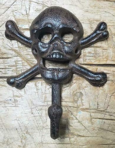 MIABE - Cast Iron Supplies for Skull and Crossbones Towel Hanger Coat Hat Hooks Hook Pirate Jolly Roger for Home Decor,Brown