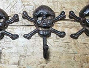 MIABE - Cast Iron Supplies for Skull and Crossbones Towel Hanger Coat Hat Hooks Hook Pirate Jolly Roger for Home Decor,Brown