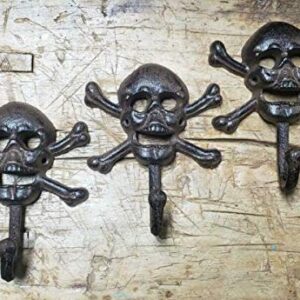 MIABE - Cast Iron Supplies for Skull and Crossbones Towel Hanger Coat Hat Hooks Hook Pirate Jolly Roger for Home Decor,Brown