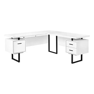 monarch specialties 7616 computer desk, home office, corner, left, right set-up, storage drawers, 70" l, l shape, work, laptop, metal, laminate, white, black desk-70 r face, 71" l x 71" w x 30" h