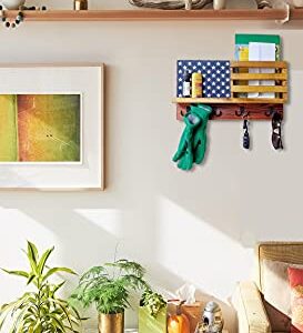 American Flag Key Holder & Organizer with Shelf for Wall. Crafted of Natural Fir Wood, Hand Painted in Patriotic Red, White, Blue. Unique Design, Decor Accent for Entry, Office, Living Room, Bedroom