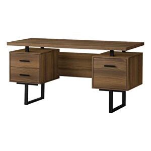 monarch specialties 7625 computer desk, home office, laptop, left, right set-up, storage drawers, 60" l, work, metal, laminate, walnut, black, contemporary desk-60 x 23.75 w x 30.25" h