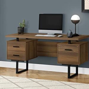 Monarch Specialties 7625 Computer Desk, Home Office, Laptop, Left, Right Set-up, Storage Drawers, 60" L, Work, Metal, Laminate, Walnut, Black, Contemporary Desk-60 x 23.75 W x 30.25" H