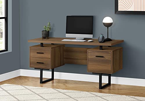 Monarch Specialties 7625 Computer Desk, Home Office, Laptop, Left, Right Set-up, Storage Drawers, 60" L, Work, Metal, Laminate, Walnut, Black, Contemporary Desk-60 x 23.75 W x 30.25" H