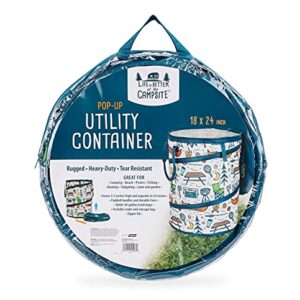 Camco 42997 Life is Better at The Campsite Pop-Up Container, 24-Inches x 18-Inches - Holds 30-Gallon Kitchen-Size Trash Bags - Features a Campsite Design