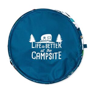 Camco 42997 Life is Better at The Campsite Pop-Up Container, 24-Inches x 18-Inches - Holds 30-Gallon Kitchen-Size Trash Bags - Features a Campsite Design