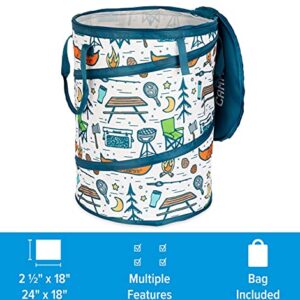 Camco 42997 Life is Better at The Campsite Pop-Up Container, 24-Inches x 18-Inches - Holds 30-Gallon Kitchen-Size Trash Bags - Features a Campsite Design