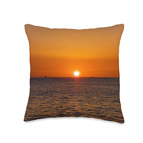 MISSION-SURF SEA SURFING AND ISLAND BEACH COMPANY Beautiful Oahu Hawaii Sandy Beach Oceanshore at Sunset Throw Pillow, 16x16, Multicolor