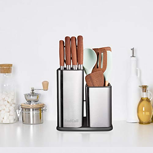 RedCall Universal Knife Block Without Knives,Modern Knife Utensil Holder for Countertop,Stainless Steel Knife Holder for Kitchen Counter,Edge-Protect Knife Storage Organizer (Stainless Steel (Silver))