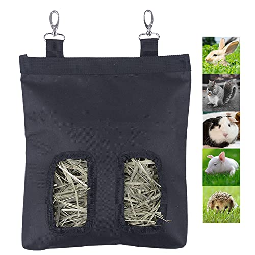 Rabbit Hay Feeder Bag, Guinea Pig Hay Feeder Storage, Rabbit Hay Bag, Guinea Pig Hay Feeder,11in X9.4in Small Animal Feeder Bag (Black)