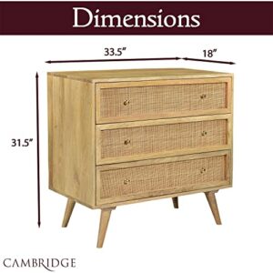 Cambridge Parkview 3-Drawer Mango Wood Chest in Natural, 33.5"W x 18"D x 31.5"H, 988010-NAT