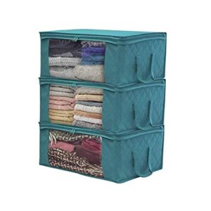 MMLL 3-Pack Fabric Clothes Storage Boxes, Bedding Large Storage Bags, Underbed Clothing Storage Box, Zipper Foldable Drawer Organizer, Used for Clothes, Blankets, Closets,19" L X 14" W X 8" H (Blue)