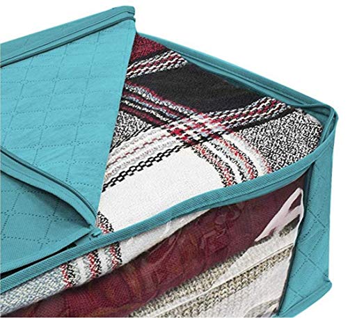 MMLL 3-Pack Fabric Clothes Storage Boxes, Bedding Large Storage Bags, Underbed Clothing Storage Box, Zipper Foldable Drawer Organizer, Used for Clothes, Blankets, Closets,19" L X 14" W X 8" H (Blue)