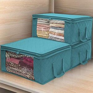 MMLL 3-Pack Fabric Clothes Storage Boxes, Bedding Large Storage Bags, Underbed Clothing Storage Box, Zipper Foldable Drawer Organizer, Used for Clothes, Blankets, Closets,19" L X 14" W X 8" H (Blue)