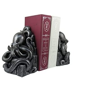 World of Wonders Octopus Bookend | Ocean Decor Decorative Bookends | Kraken Bookend | Pewter Book Shelf Holder | Beach House Decor | Ocean Theme Under The Sea Marine Life Nautical - 7"