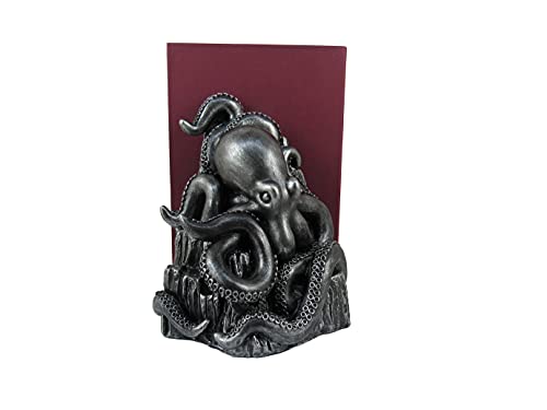 World of Wonders Octopus Bookend | Ocean Decor Decorative Bookends | Kraken Bookend | Pewter Book Shelf Holder | Beach House Decor | Ocean Theme Under The Sea Marine Life Nautical - 7"