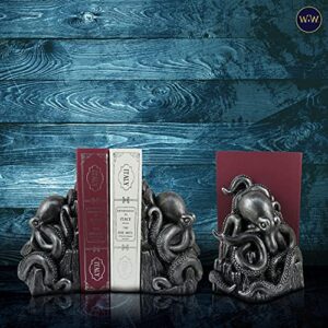 World of Wonders Octopus Bookend | Ocean Decor Decorative Bookends | Kraken Bookend | Pewter Book Shelf Holder | Beach House Decor | Ocean Theme Under The Sea Marine Life Nautical - 7"