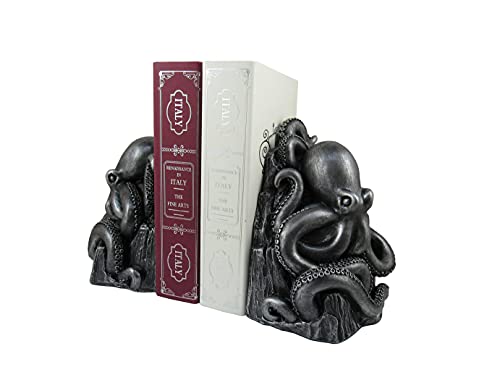 World of Wonders Octopus Bookend | Ocean Decor Decorative Bookends | Kraken Bookend | Pewter Book Shelf Holder | Beach House Decor | Ocean Theme Under The Sea Marine Life Nautical - 7"