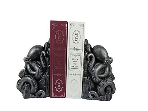 World of Wonders Octopus Bookend | Ocean Decor Decorative Bookends | Kraken Bookend | Pewter Book Shelf Holder | Beach House Decor | Ocean Theme Under The Sea Marine Life Nautical - 7"