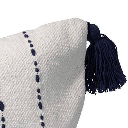 Foreside Home & Garden Blue Oversized 14x36 Handwoven Decorative Cotton Lumbar Throw Pillow with Hand Tied Tassels