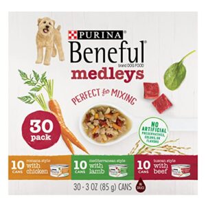 purina beneful wet dog food variety pack, medleys tuscan, romana & mediterranean style - (30) 3 oz. cans