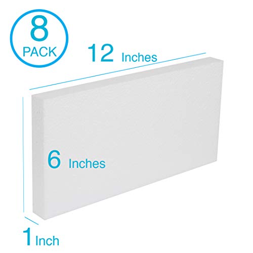 Silverlake Craft Foam Block - 8 Pack of 6x12x1 EPS Polystyrene Blocks for Crafting, Modeling, Art Projects and Floral Arrangements - Sculpting Sheets for DIY School & Home Art (8 Pack)